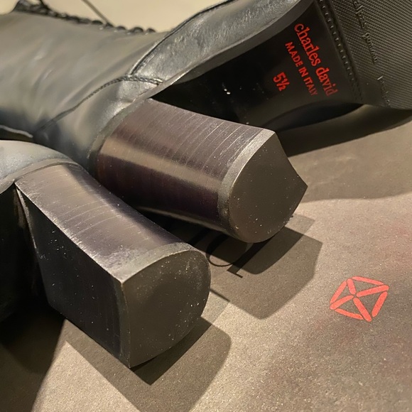 Charles David | Shoes | Kneehigh Military Black Leather Boots | Poshmark